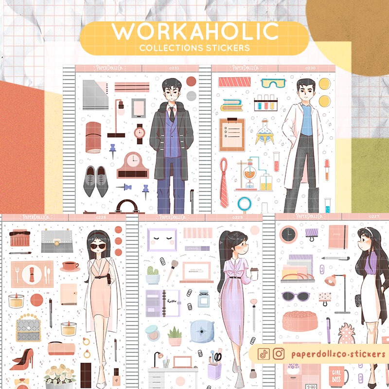 Workaholic Paperdollzco Planner Sticker Collections | C227 C228 C229 ...