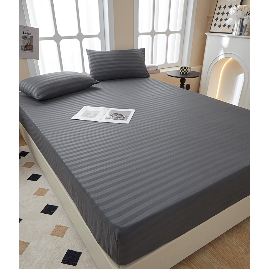 3in1 Set Plain Stripe Fully Garterized Canadian Cotton Bedsheet With 2 ...