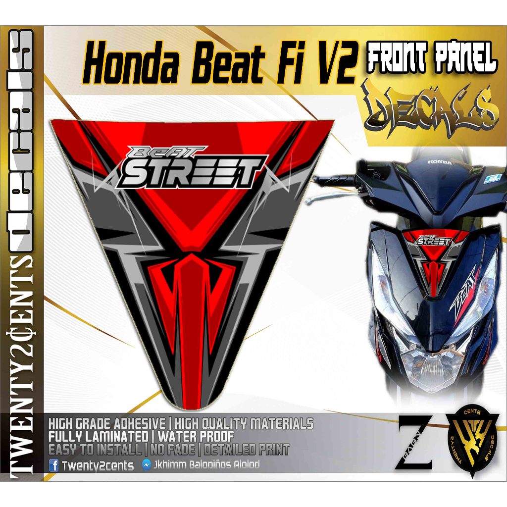 Honda Beat Fi V2 Front Panel High-Quality Decals and Stickers (racing ...