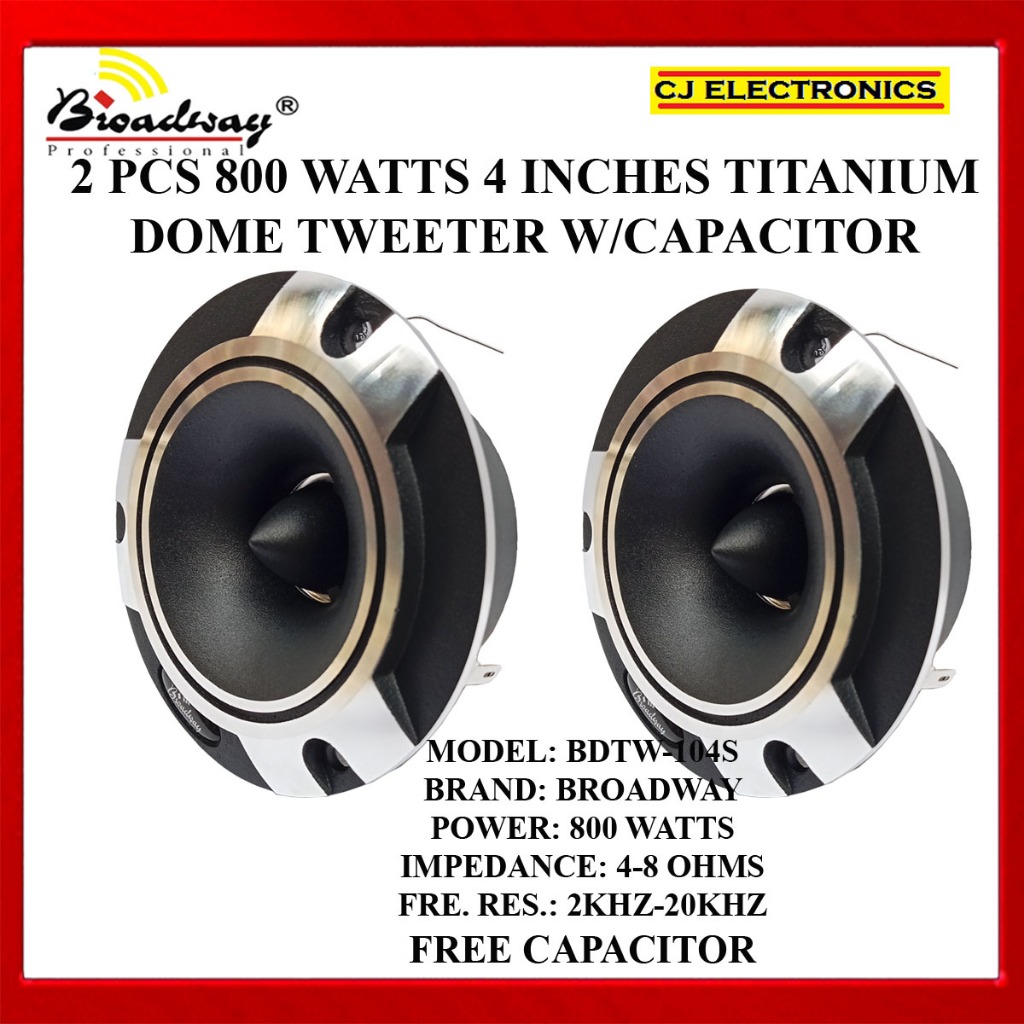 2 PCS. 4 INCHES 800 WATTS DOME TITANIUM TWEETER BDTW-104S W/CAPACITOR ...
