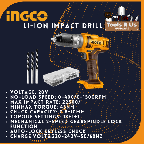 Ingco Lithium-Ion Cordless Impact Drill 20v CIDLI201452* MERVILLE ...