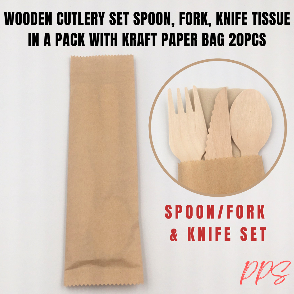 20 sets - (Tissue in a Pack with Paper Bag) Spoon, Fork, Knife & Spork ...