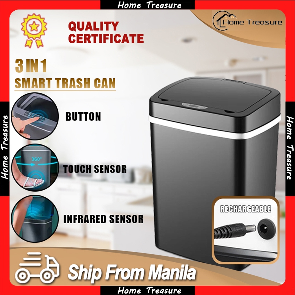 Smart Trash Can 15L USB Charging Wireless Sensor Automatic Trash Bin ...