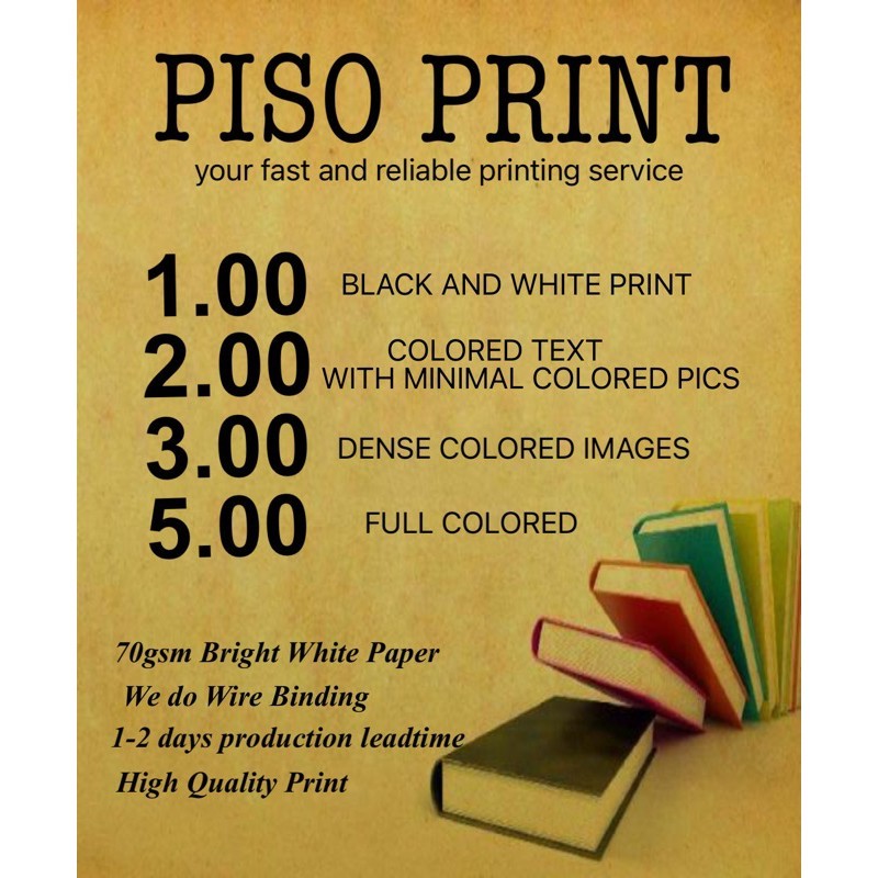 PISO PRINT / FILE PRINT 10's per checkout | Shopee Philippines