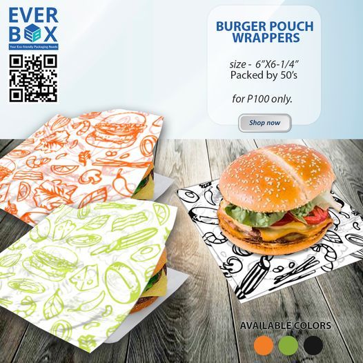 Burger Pouch wrapper with 3 diff. colors packed by 50's | Shopee ...