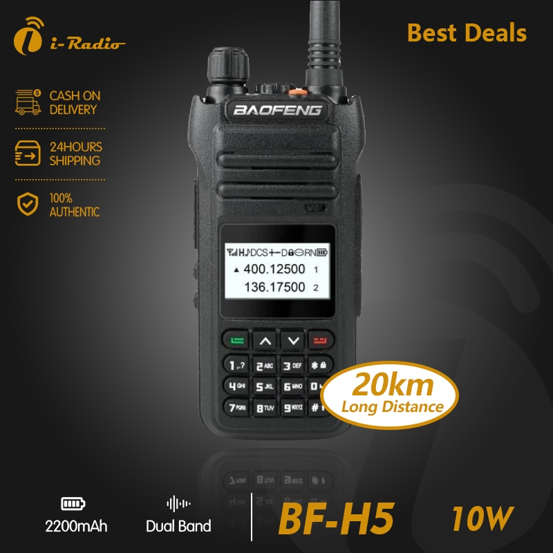 Baofeng H5 Walkie Talkie Dual Band UHF/VHF Two Way Radio Long Range 10W High Power Portable FM ...