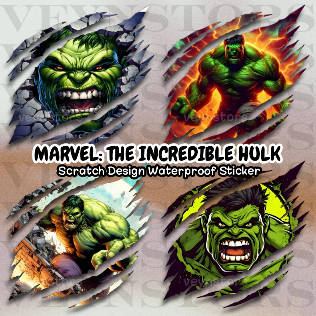 MARVEL: THE INCREDIBLE HULK SCRATCH DESIGN WATERPROOF STICKER | Shopee ...