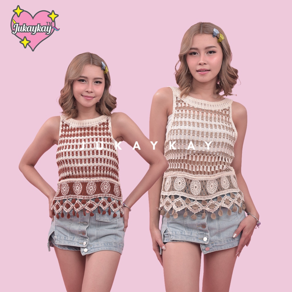 JUKAYKAY KOREAN FASHION KNITTED CROCHET SUMMER SLEEVELESS CASUAL DAILY ...