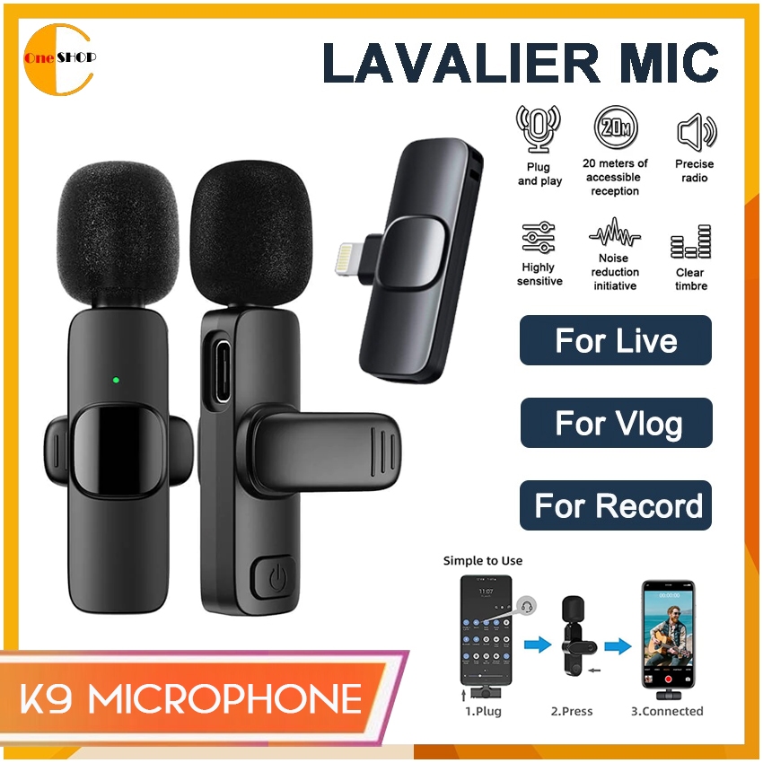 K9 Wireless Microphone for Phone Lavalier Microphone Live Vlogging ...