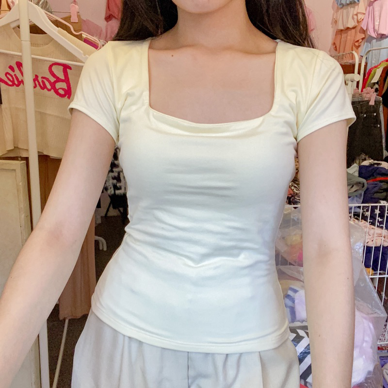 Korean Basic/Squareneck Double Lining Full Length Tops Ulzzaang ...