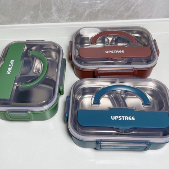 304 Stainless Steel Camera Style Bento Lunch Box 3 Divider microwavable ...