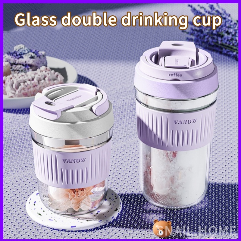 COD 400/550ML Glass Travel Coffee Mug Reusable Coffee Cup with Lid and Straw Portable To Go Iced ...