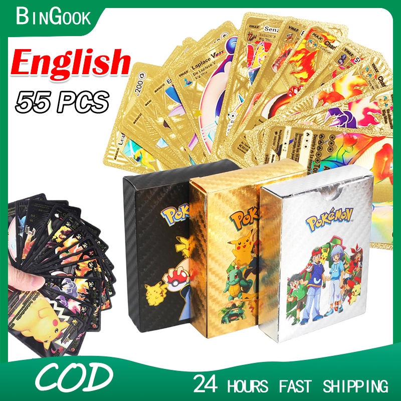 55PCS Pikachu Pokemon cards Gold/Black/Sliver Charizard pokemon cards ...