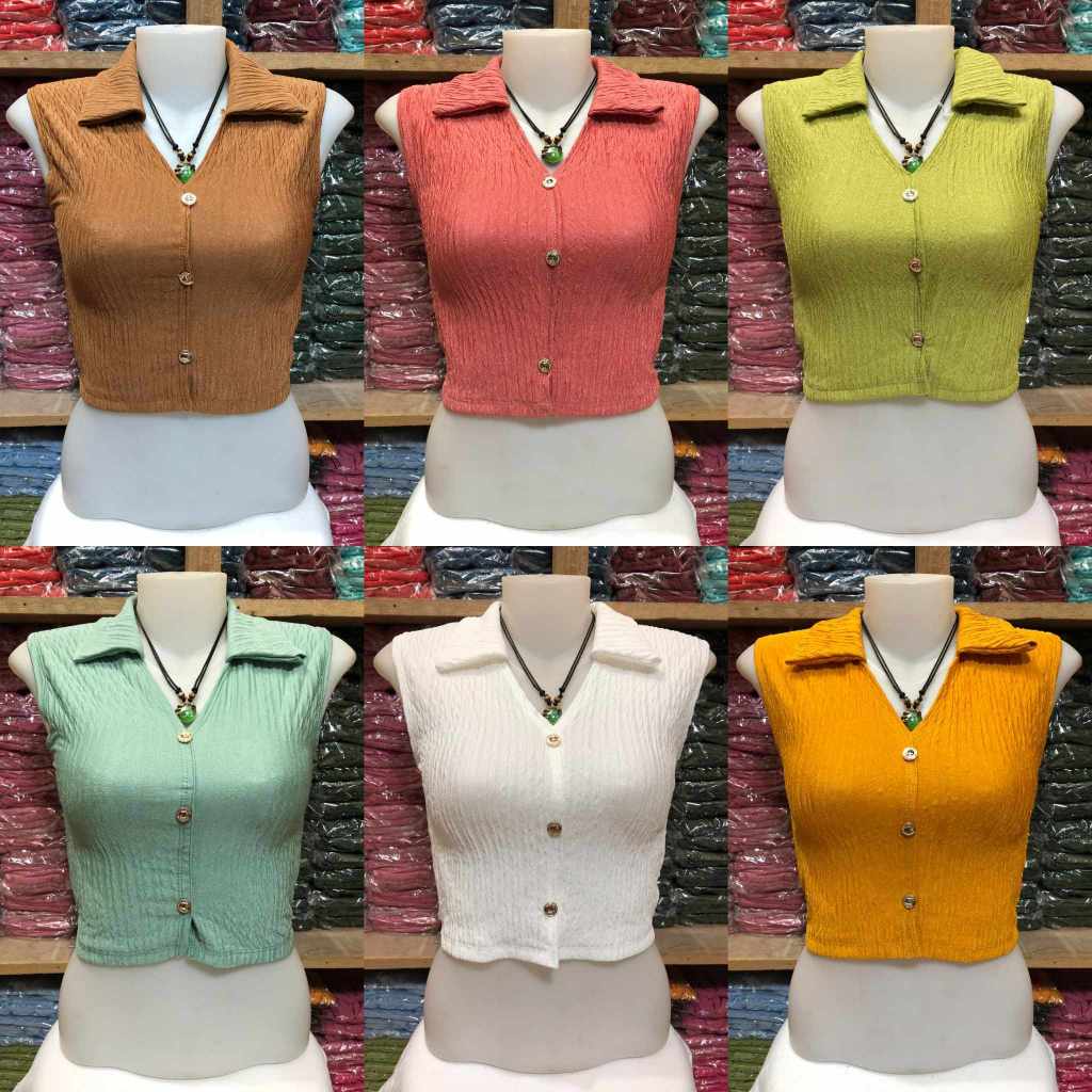 Janella Plain Bark Crepe Summer Collar Sleeveless Top | Shopee Philippines