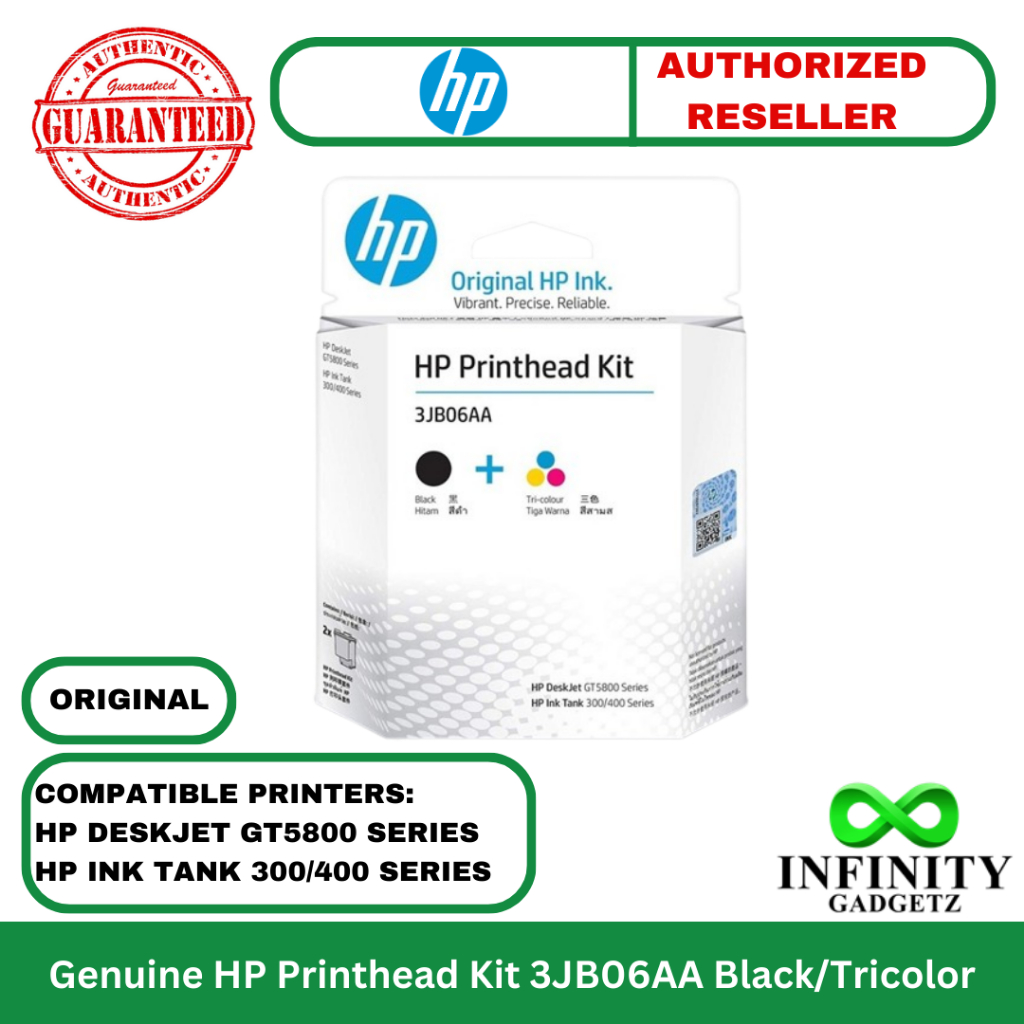 Genuine HP Printhead Kit 3JB06AA Black/Tricolor for Deskjet GT5800 ...