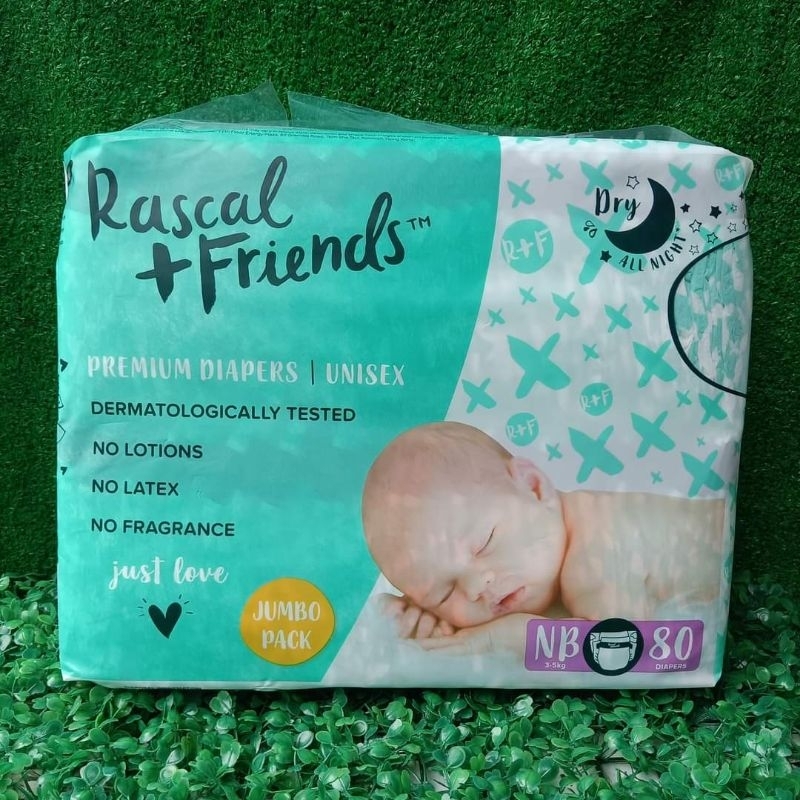 Newborn 80pcs Rascal + Friends Premium Tape Diaper Unisex | Shopee ...