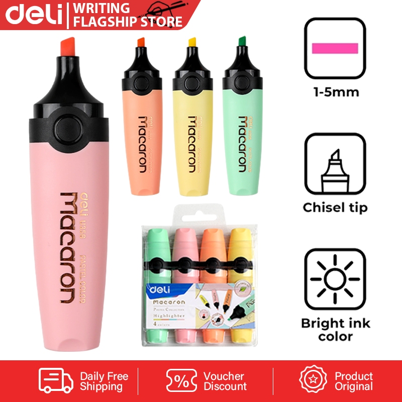 Deli 4 Colors Highlighter Pen Set Macaron Pastel Color Highlighter ...