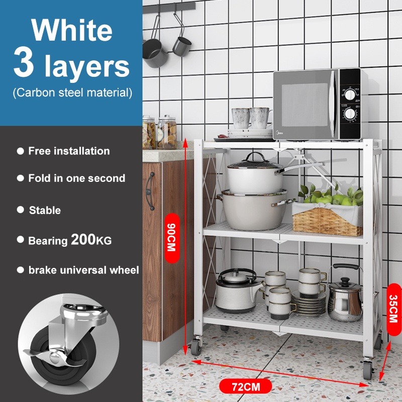 3-5Layer Folding Racks Kitchen Metal Rack Shelves With Wheels Kitchen ...