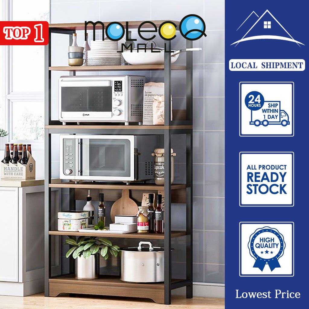 3/4/5 layer kitchen shelves, steel and wood combined storage racks ...