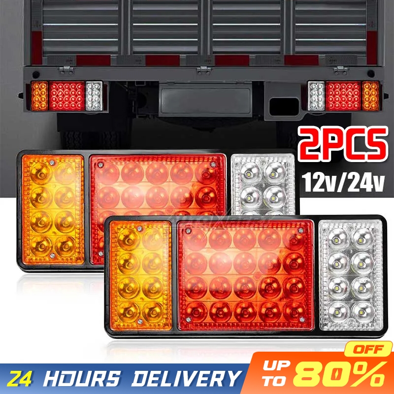2pcs 12V 24V LED Car Truck Lorry Brake Light Stop Turn Rear Tail ...