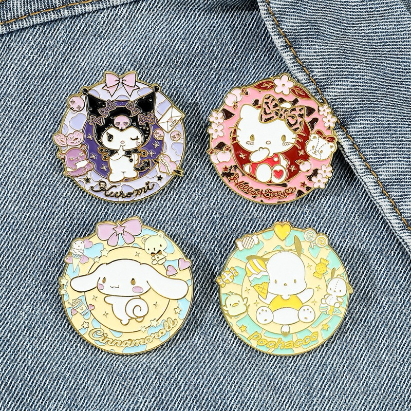 Kawaii Boss Enamel Metal Pin Brooches Hello Kitty Cinnamoroll My Melody