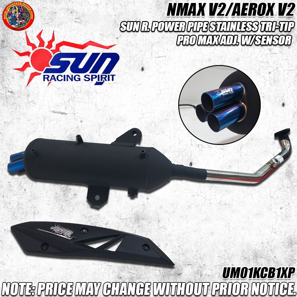 NMAX V2/AEROX V2 SUN R. POWER PIPE STAINLESS W/SOUND ADJUSTER, TRI-TIP ...