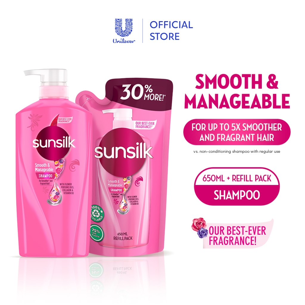 Sunsilk Smooth & Manageable Shampoo 650ml + 650ml Refill Pack | Shopee ...