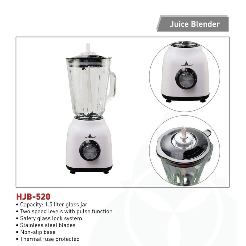 Hanabishi Juice Blender Glass Jar 1.5 liters White HJB-520 | Shopee ...