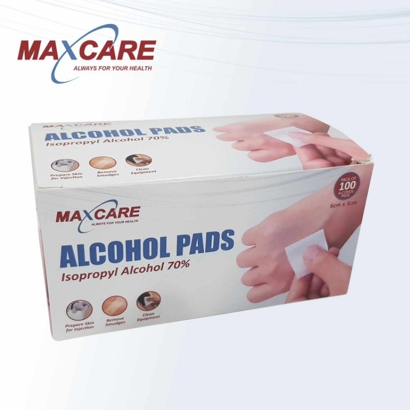 Maxcare Alcohol Pads 100pcs/Box with 70% Isopropyl Alcohol) | Shopee ...