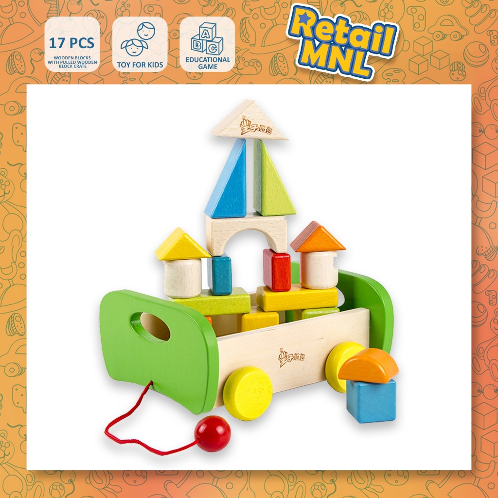 Retailmnl Wooden Blocks With Pull Block Case Educational Kids Toys For ...