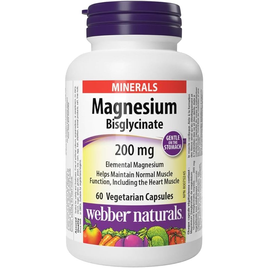 Webber Naturals Magnesium Bisglycinate 200mg, 60 Vegetarian Capsules ...
