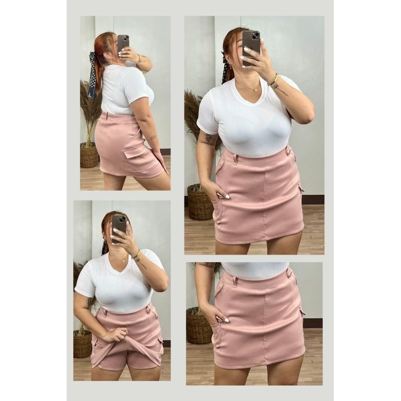 Plus size jacklyn woven cargo skirts with attach short(4pockets ...