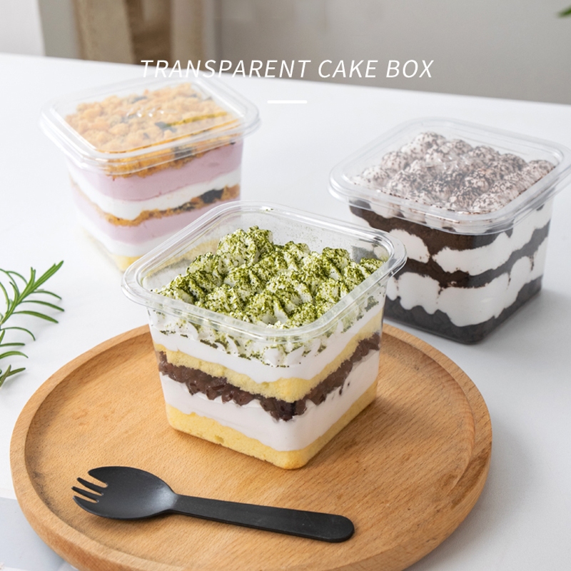 Transparent Plastic Mousse Cake Box Square PET Food Cups for Jelly ...