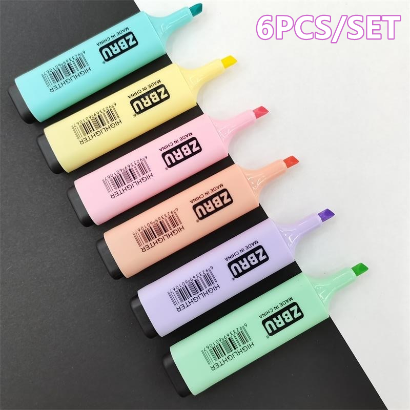 6PCS/SET School Supplies Highlighter Pen,Text Marker 6 Colors Office Highlighters Pastel Color ...