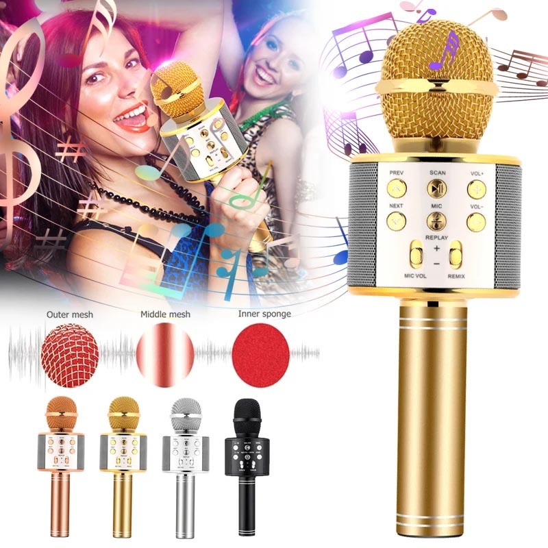 Original WS858 Wireless Bluetooth Microphone Karaoke Speaker Portable Hand Microphone | Shopee ...