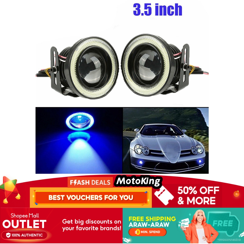 2pcs 3.5 inch Car COB LED Angel Eyes Fog Light Ring Lens Projector Halo Ring Fog Lamp | Shopee ...