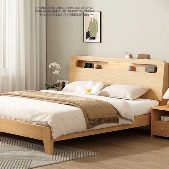 Wooden Bed Frame with Headboard Easy to Assemble Solid Wood Bed Frame ...
