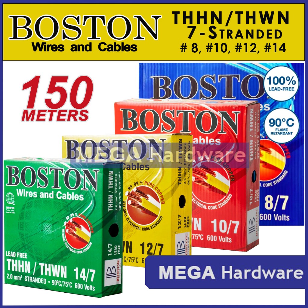 BOSTON THHN/THWN-2 7 Stranded (# 8, 10, 12, 14) 150 METERS 8mm² 5.5mm² ...