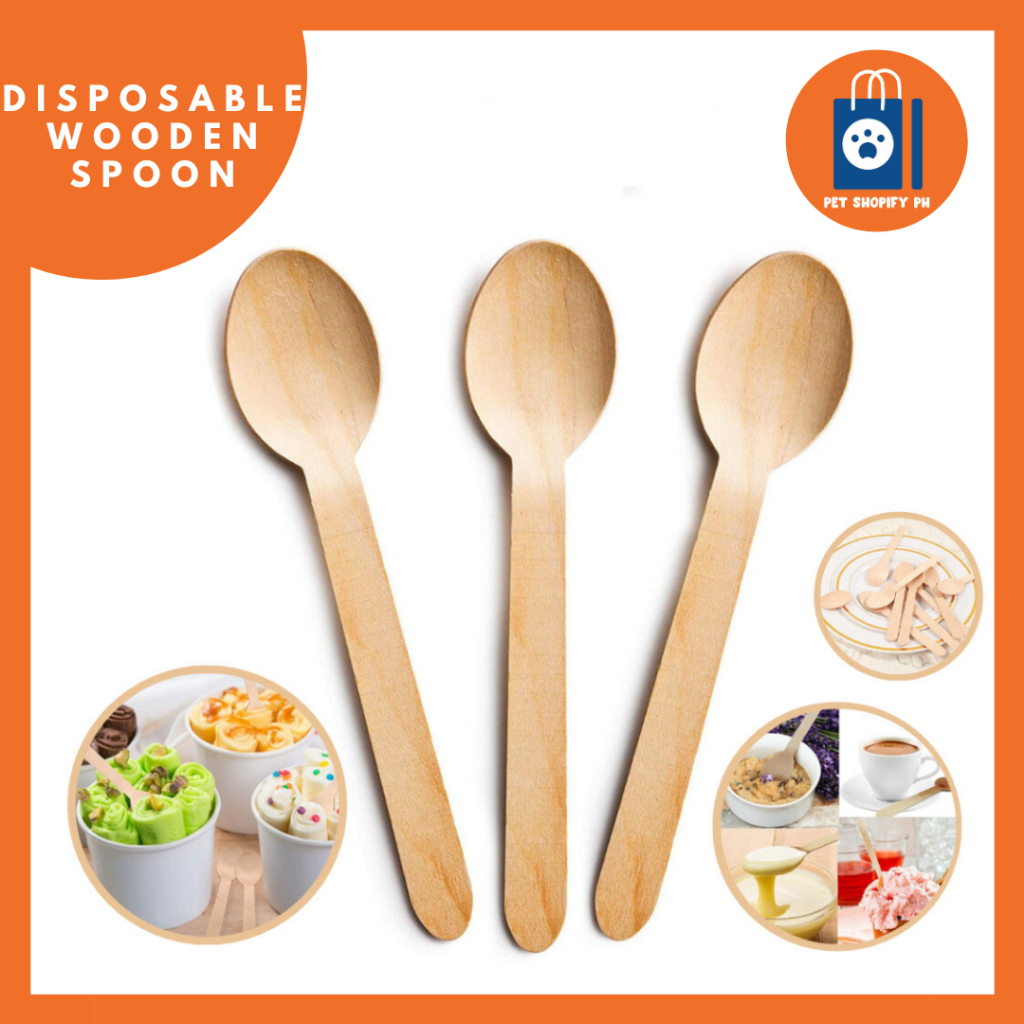 Disposable Wooden Spoon Cutlery 160mm 25pcs 50pcs 100pcs | Shopee ...