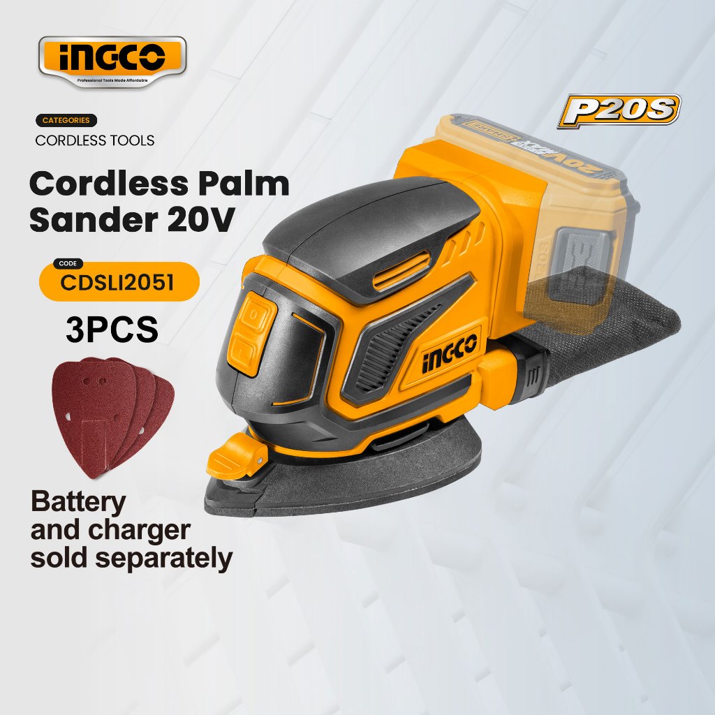 Ingco 20V Lithium-Ion Cordless Rotary Palm Sander Sheet Wood Sander ...