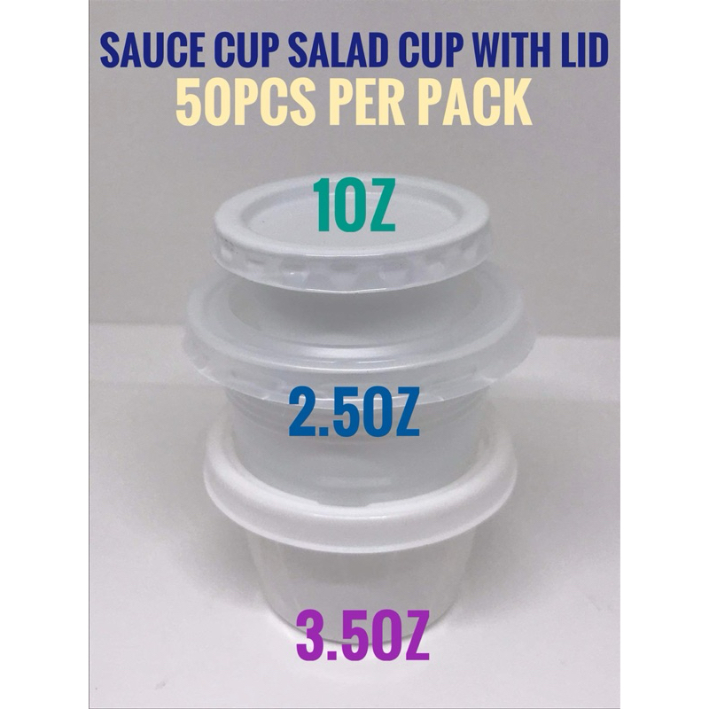 50pcs Sauce Cup Salad Cup with Lid Cover Disposable 1oz 2.5oz 3.5oz ...