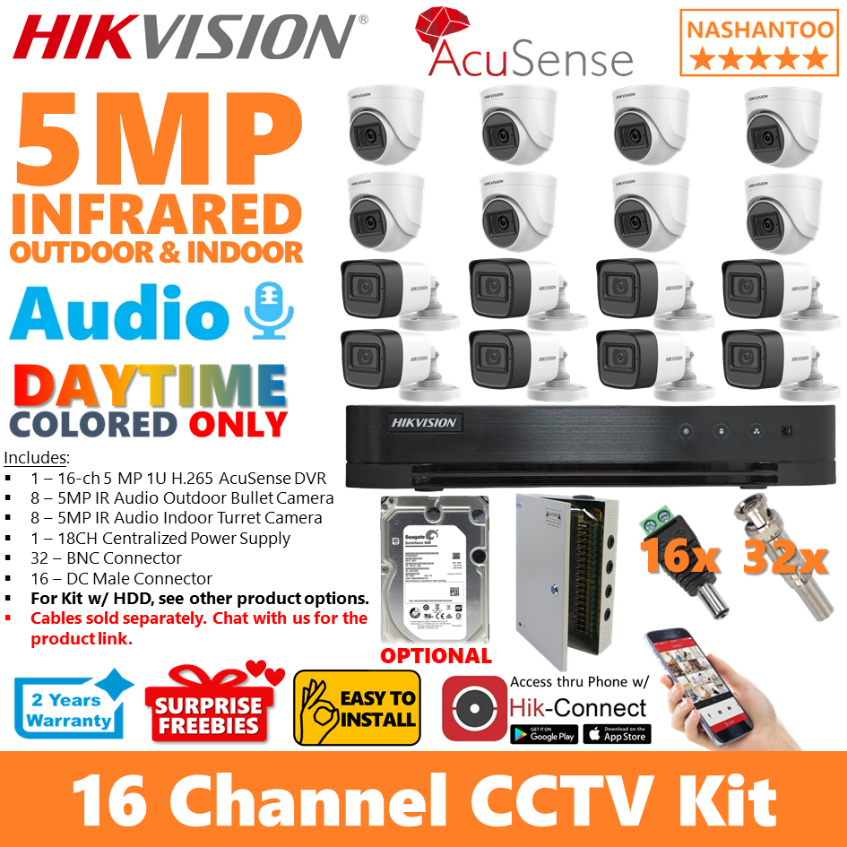 HIKVISION 16CH 5MP 16Cameras(8 Bullet, 8 Dome) IR Audio16CH DIY CCTV ...