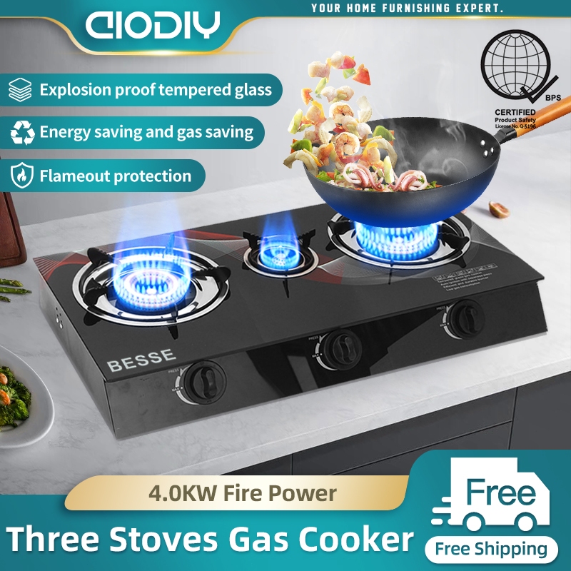 AIODIY Gas Stove Doublu Burner Glass Stove Three Head Gas Stove ...