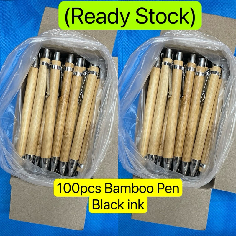 100pcs Ready Stock Bamboo pen advertising pen ballpoint pen gift pen click bamboo pen | Shopee ...