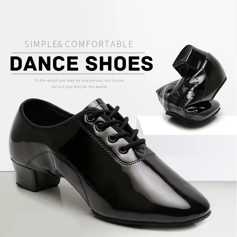 Men's Boys International Standard Dance Shoes Black Leather Breathable ...