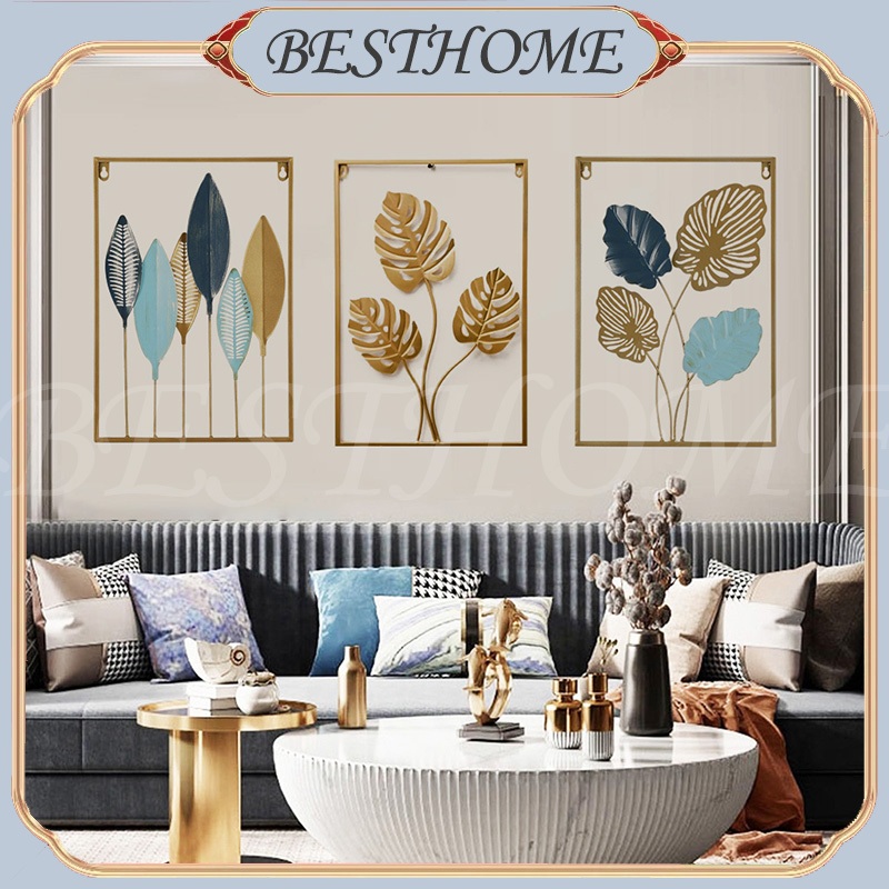 Metal Wall Decor with Square Frame, Leaf Art Gold Framed Leaves Artwork ...