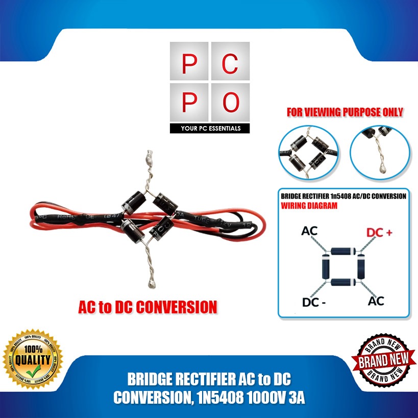 PC PO BRIDGE RECTIFIER AC to DC CONVERSION, 1N5408 1000V 3A | Shopee ...