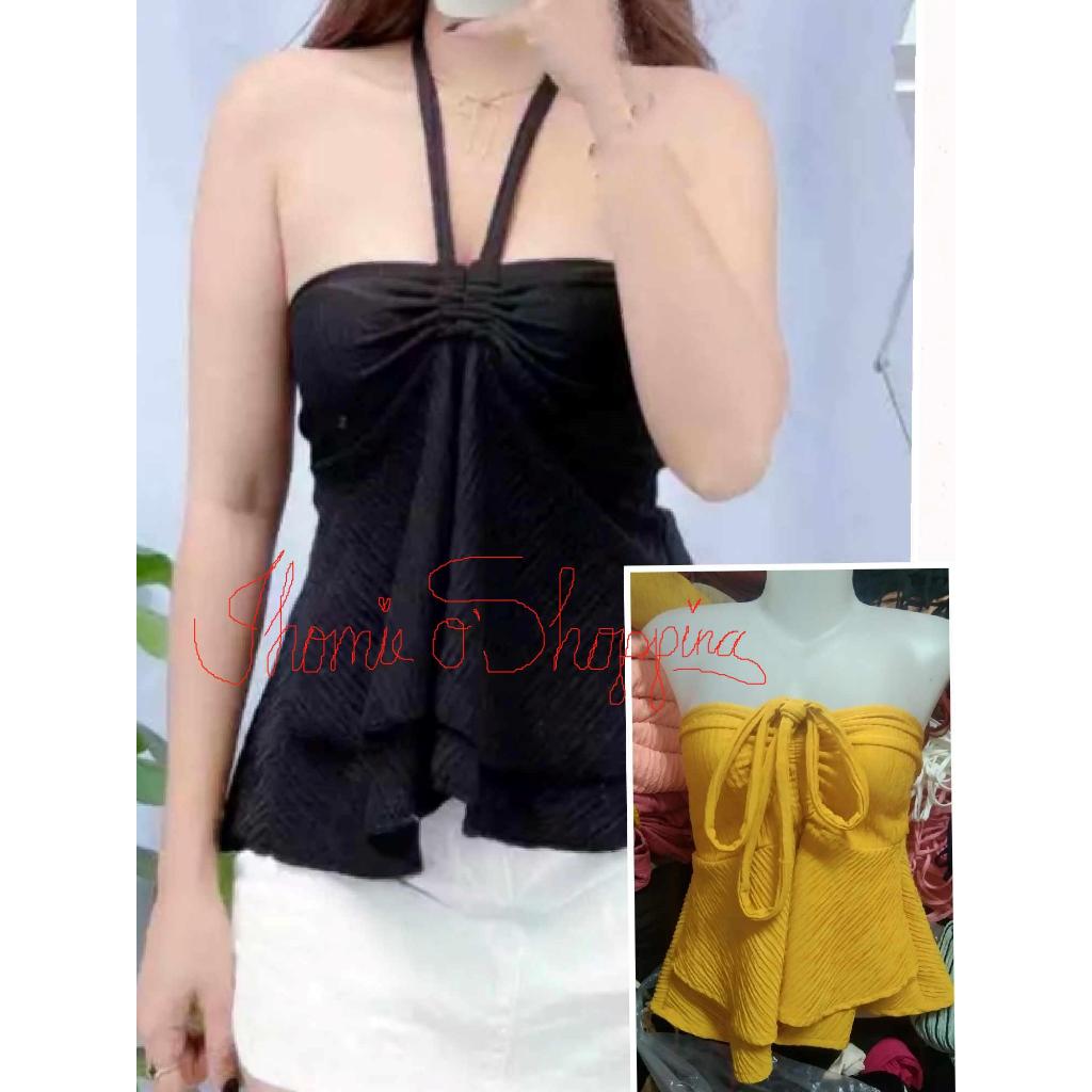Two Ways Halter Tube Bark Crepe Blouse | Shopee Philippines