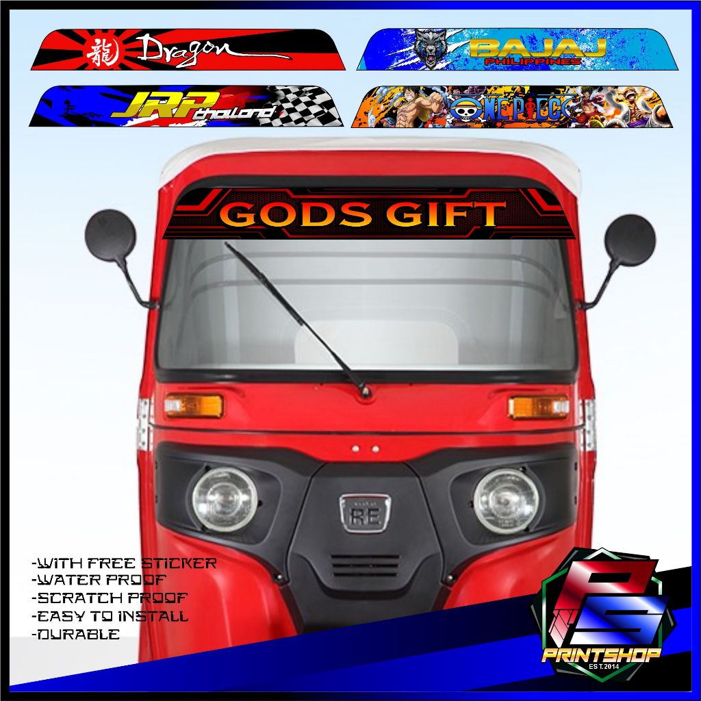 Bajaj RE / Maxima (Ong-bak)Up windshield Sticker(INSIDE INTALL) Decals ...