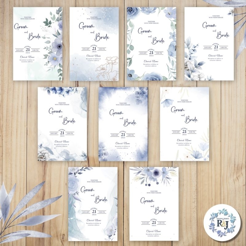 Dusty Blue Wedding Invitation | Personalized | Free Layout | Shopee ...